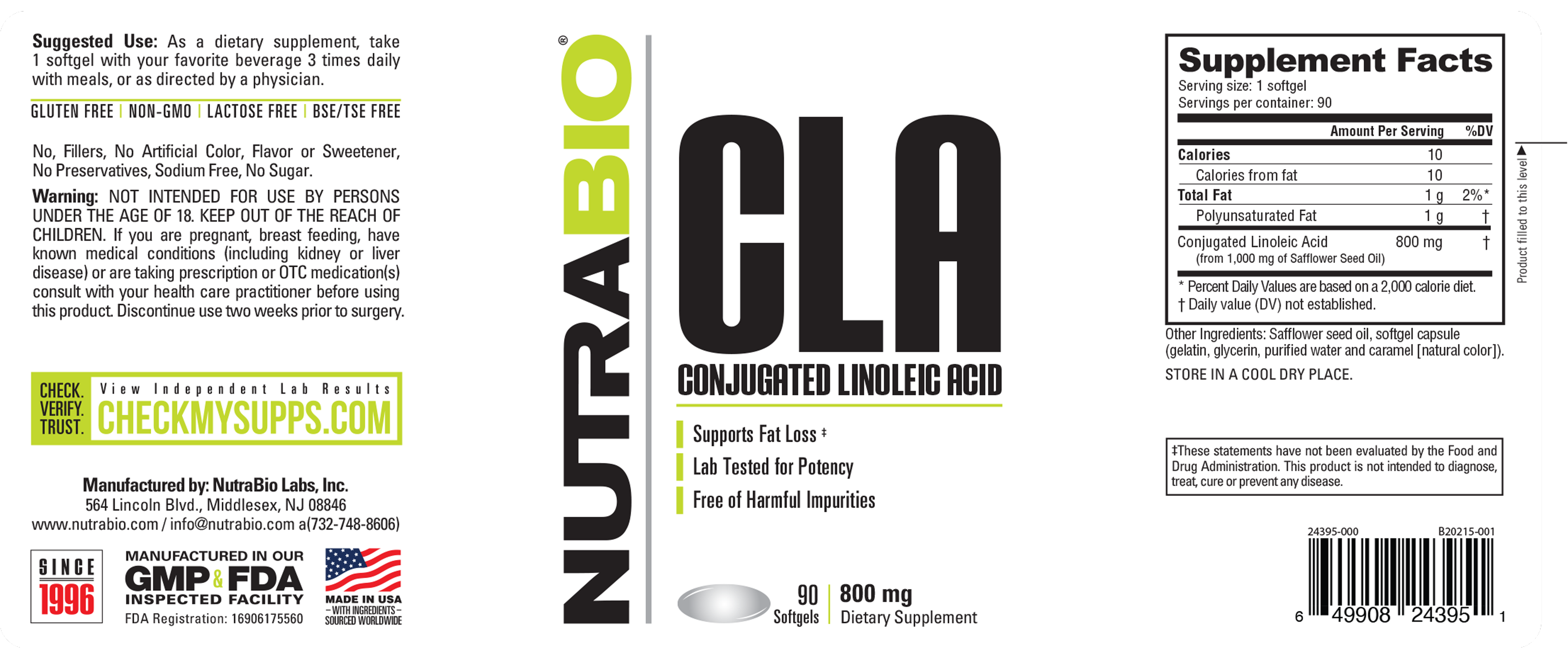 CLA (800mg) – NutraBio Brands