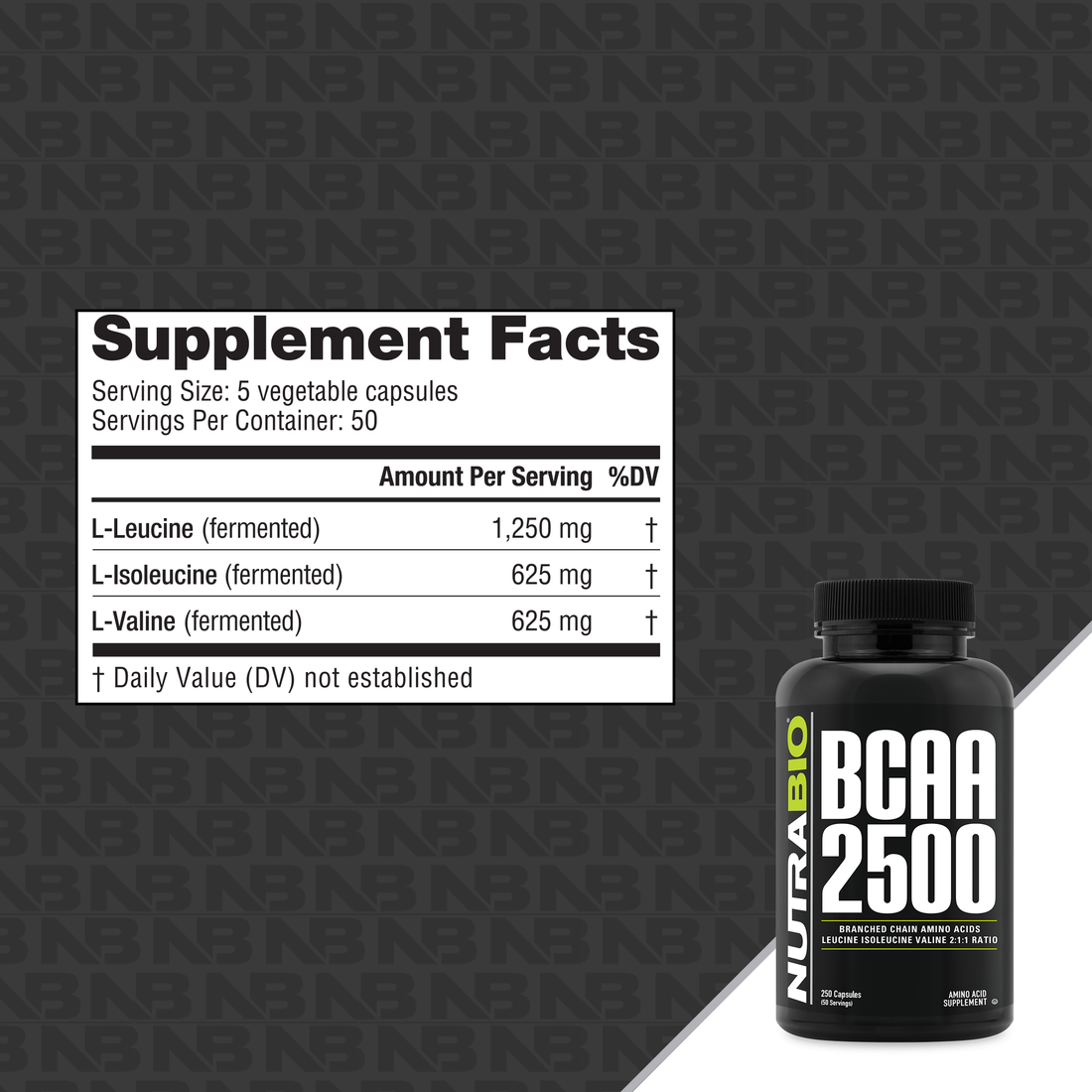 BCAA 2500 Amino Acid Supplement | NutraBio Brands